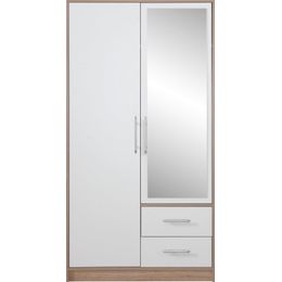 DREHT&Uuml;RENSCHRANK VANO 100/190/56cm 2-t&uuml;rig mit Spiegel Wei&szlig;