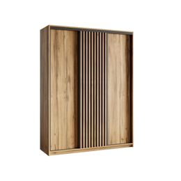 SCHWEBET&Uuml;RENSCHRANK VONTE 150/205/60 cm 3-t&uuml;rig mit Lamellen Eiche Wotan