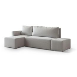 ECKSOFA VELOTTI L-S Hellgrau Boucle-Stoff mit Schlaffunktion