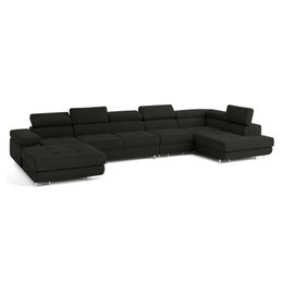 WOHNLANDSCHAFT VELORA R-S Schwarz Velours-Stoff mit Schlaffunktion