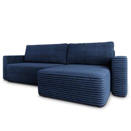ECKSOFA TELIN Blau Kordstoff mit Schlaffunktion