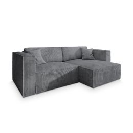 ECKSOFA NERIO P Grau Kordstoff mit Schlaffunktion
