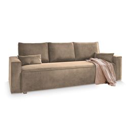 BETTSOFA ALATRI Beige Velours-Stoff mit Schlaffunktion