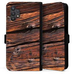 DeinDesign Galaxy A32 5G Handy Klapph&uuml;lle Handyh&uuml;lle aus Kunst Leder schwarz Flip Case Wood Beams Wooden Look Sideflip mit langer Lasche