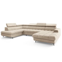WOHNLANDSCHAFT CORENO Creme Boucle-Stoff mit Schlaffunktion