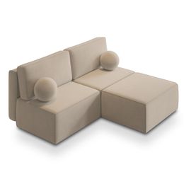 ECKSOFA VARNA M Creme Velours-Stoff mit Schlaffunktion
