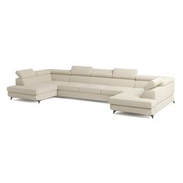 WOHNLANDSCHAFT URMANO Creme Boucle-Stoff mit Schlaffunktion