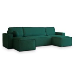 WOHNLANDSCHAFT PESANO M Gr&uuml;n Velours-Stoff mit Schlaffunktion