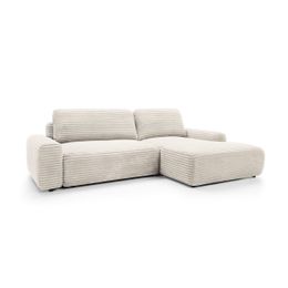 ECKSOFA OSSO Creme Velours-Stoff mit Schlaffunktion