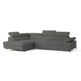 ECKSOFA FAVIEN L-S Grau Boucle-Stoff mit Schlaffunktion