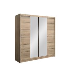 SCHWEBET&Uuml;RENSCHRANK KAYLE 203/215/61 cm 2-t&uuml;rig mit Spiegel Sonoma Eiche