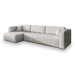 ECKSOFA OLVERA Creme Geflochtener Stoff mit Schlaffunktion