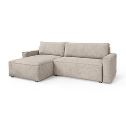 ECKSOFA BESMIR Creme Kordstoff mit Schlaffunktion