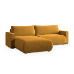 ECKSOFA TURIN M Gelb Velours-Stoff mit Schlaffunktion