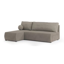 ECKSOFA PARVELO Beige Pl&uuml;sch-Stoff mit Schlaffunktion