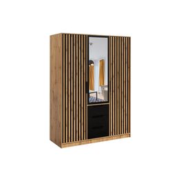 DREHT&Uuml;RENSCHRANK GAREN 149/200/57,5 cm 3-t&uuml;rig mit Spiegel Eiche Wotan