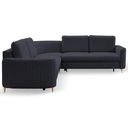 ECKSOFA VELA L-S Dunkelblau Velours-Stoff mit Schlaffunktion