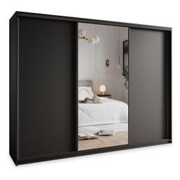 SCHWEBET&Uuml;RENSCHRANK TAVI 270/205/60 cm 3-t&uuml;rig mit Spiegel Schwarz