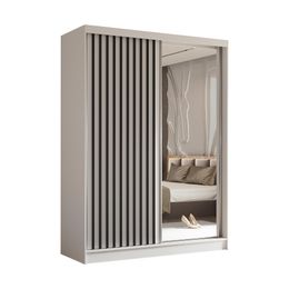 SCHWEBET&Uuml;RENSCHRANK LAMELLO 160/216/61 cm 2-t&uuml;rig mit Spiegel Wei&szlig;