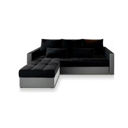 ECKSOFA KOS PIK Schwarz Pl&uuml;sch-Stoff mit Schlaffunktion