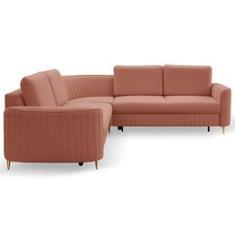 ECKSOFA VELA L-S Rosa Velours-Stoff mit Schlaffunktion
