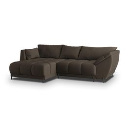 ECKSOFA VESTANO L-S Braun Velours-Stoff mit Schlaffunktion