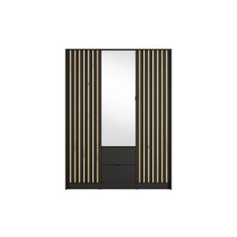 DREHT&Uuml;RENSCHRANK SATREN 150,8/200,5/54,5cm 3-t&uuml;rig mit Spiegel Schwarz