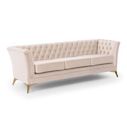 CHESTERFIELD-SOFA 3-sitzer Whitby Beige Samt mit goldenen F&uuml;&szlig;en
