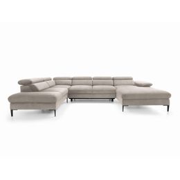 WOHNLANDSCHAFT MESTO Beige Velours-Stoff mit Schlaffunktion