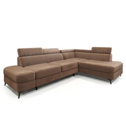 ECKSOFA AVISE M R-S Beige Velours-Stoff mit Schlaffunktion