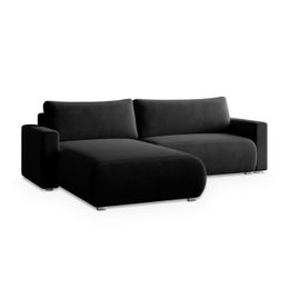 ECKSOFA TURIN M Schwarz Velours-Stoff mit Schlaffunktion