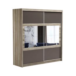 SCHWEBET&Uuml;RENSCHRANK POPPY 203/215/61 cm 2-t&uuml;rig mit Spiegel Eichefarben