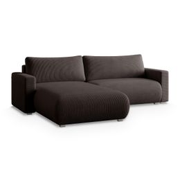ECKSOFA TURIN P Braun Kordstoff mit Schlaffunktion