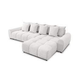 ECKSOFA Bubble mit losen R&uuml;ckenkissen und Sitzfl&auml;che in Bubble-Optik aus weichem Creme Strukturstoff mit sch&ouml;ner Sitzkomfort - Ottomane rechts