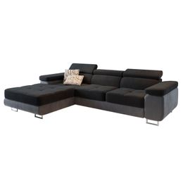 ECKSOFA ELMA L-S Schwarz Velours-Stoff mit Schlaffunktion
