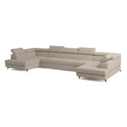 WOHNLANDSCHAFT URMANO Beige Boucle-Stoff mit Schlaffunktion