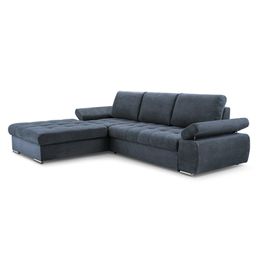 ECKSOFA SANDRO Blau Geflochtener Stoff mit Schlaffunktion
