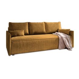 BETTSOFA MESTOR Gelb Kordstoff mit Schlaffunktion