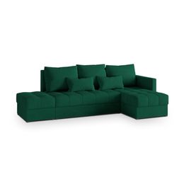 ECKSOFA LUMARI R-S Gr&uuml;n Pl&uuml;sch-Stoff mit Schlaffunktion