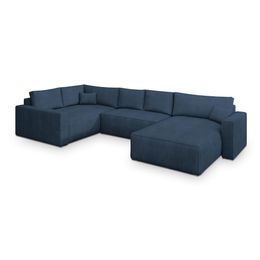 WOHNLANDSCHAFT VELAMI L-S Blau Kordstoff mit Schlaffunktion
