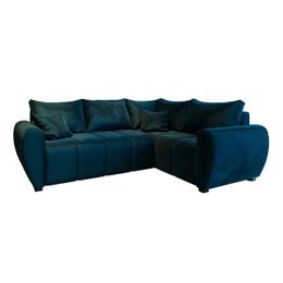 ECKSOFA MADISON L R-S Blau Pl&uuml;sch-Stoff mit Schlaffunktion