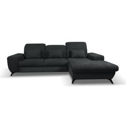ECKSOFA LUCE R-S Anthrazit Pl&uuml;sch-Stoff mit Schlaffunktion