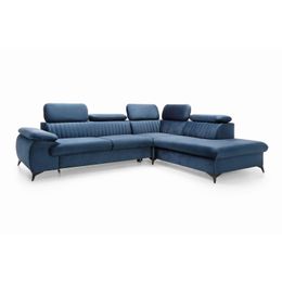 ECKSOFA FIORE Blau Velours-Stoff mit Schlaffunktion
