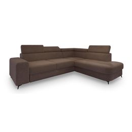 ECKSOFA ALVORO R-S Braun Boucle-Stoff mit Schlaffunktion