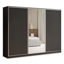 SCHWEBET&Uuml;RENSCHRANK TARI 250/205/58 cm 3-t&uuml;rig mit Spiegel und Schubladen Schwarz