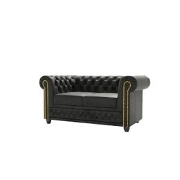 CHESTERFIELD-SOFA 2-sitzer Flux Anthrazit Microfaser Vintageoptik