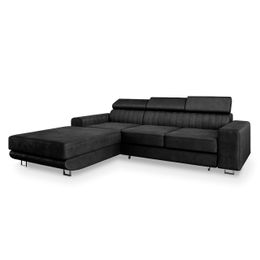 ECKSOFA NOTO L-S Schwarz Velours-Stoff mit Schlaffunktion