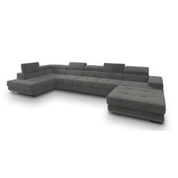WOHNLANDSCHAFT TORIVA L-S Grau Velours-Stoff mit Schlaffunktion