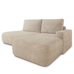 ECKSOFA AVINI T R-S Creme Kordstoff mit Schlaffunktion