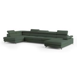 WOHNLANDSCHAFT MONTIVA Gr&uuml;n Boucle-Stoff mit Schlaffunktion